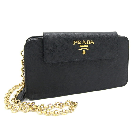 Prada | Bags | Prada Chain Wallet Zh48 Black Leather Round Shoulder ...